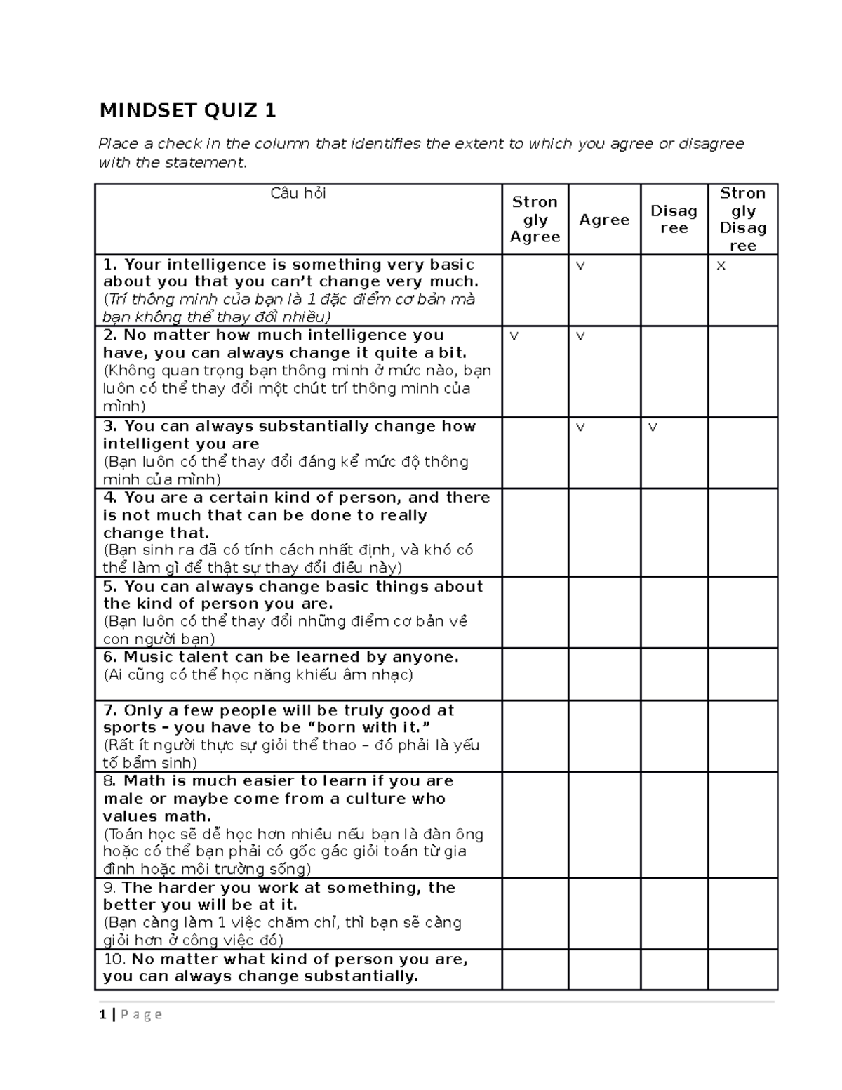 1. Mindset QUIZ this is for you to test your mind set and then decide ...