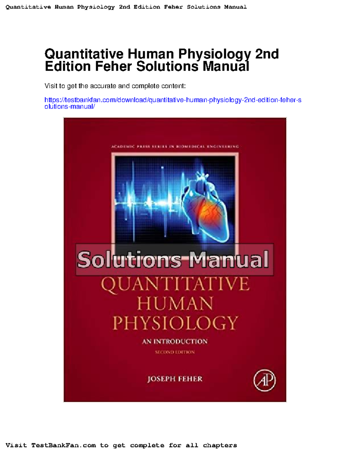Quantitative Human Physiology 2nd Edition Feher Solutions Manual ...