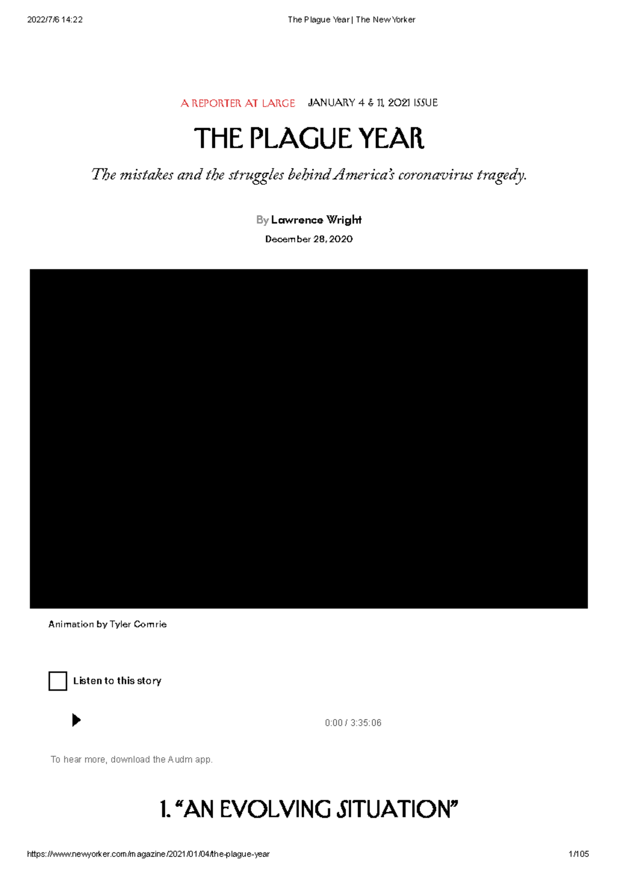 The Plague Year The New Yorker - A Reporter at Large January 4 & 11 ...