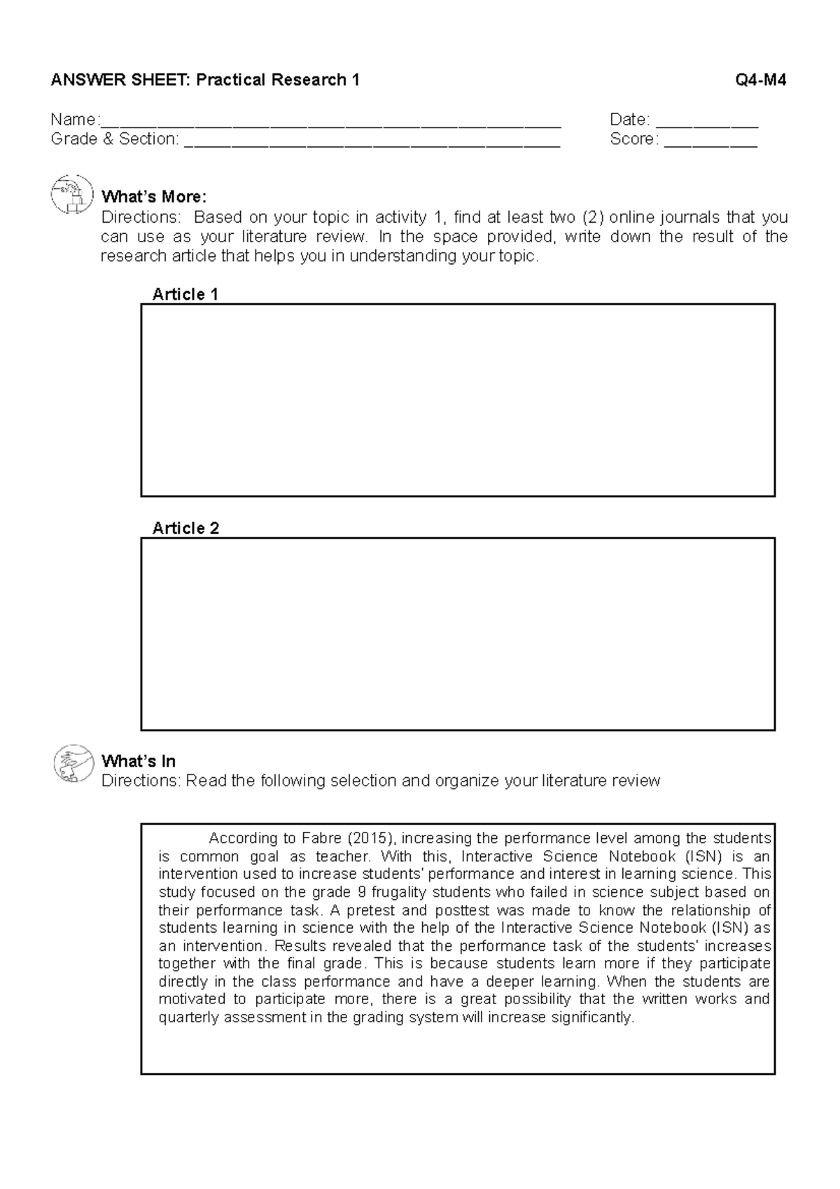 Practical Research Q3 M4 Answer Sheet - English - Studocu
