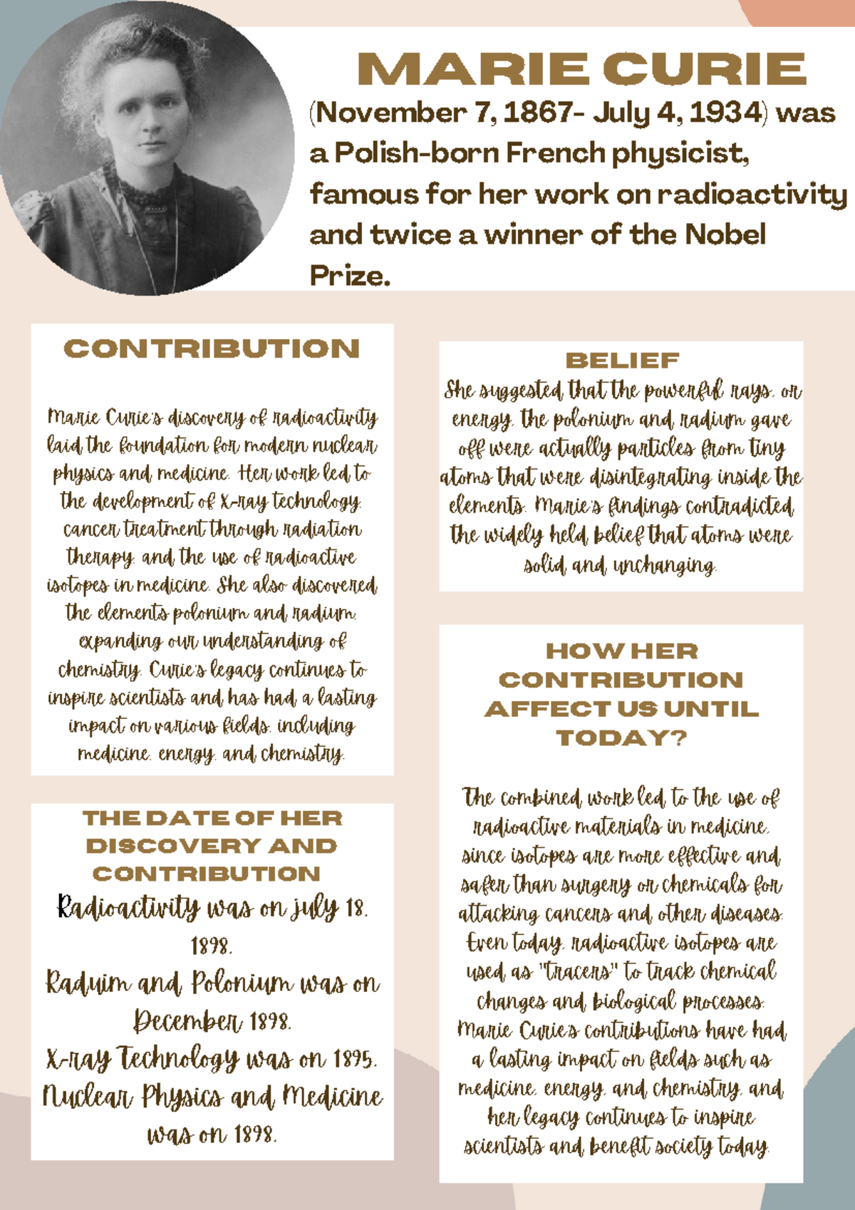 Modern Meet the SLP Handout for Parents - marie curie (November 7, 1867 ...