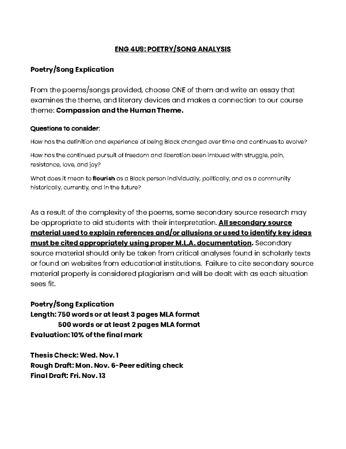 ENG4U9-Poetry Assign. 23 - ENG 4U9: POETRY/SONG ANALYSIS Poetry/Song ...