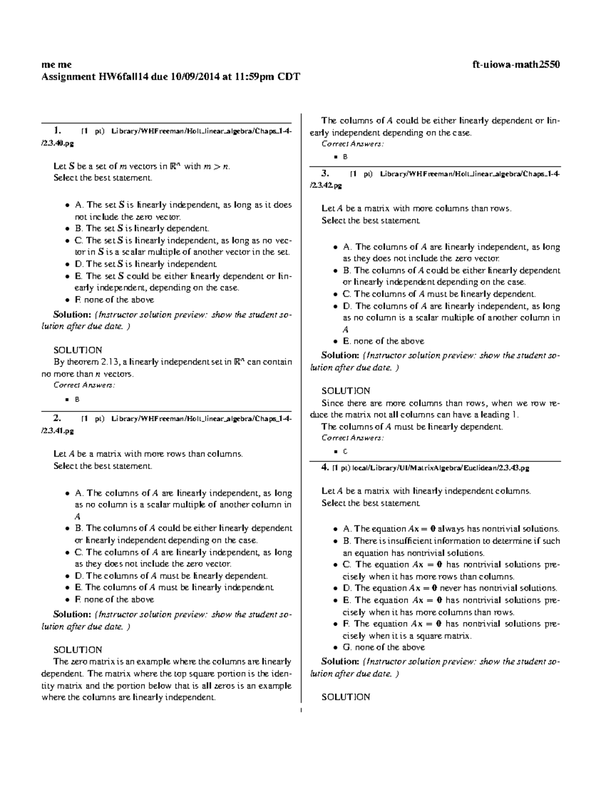 Webwork answers - me me ft-uiowa-math Assignment HW6fall14 due 10/09 ...