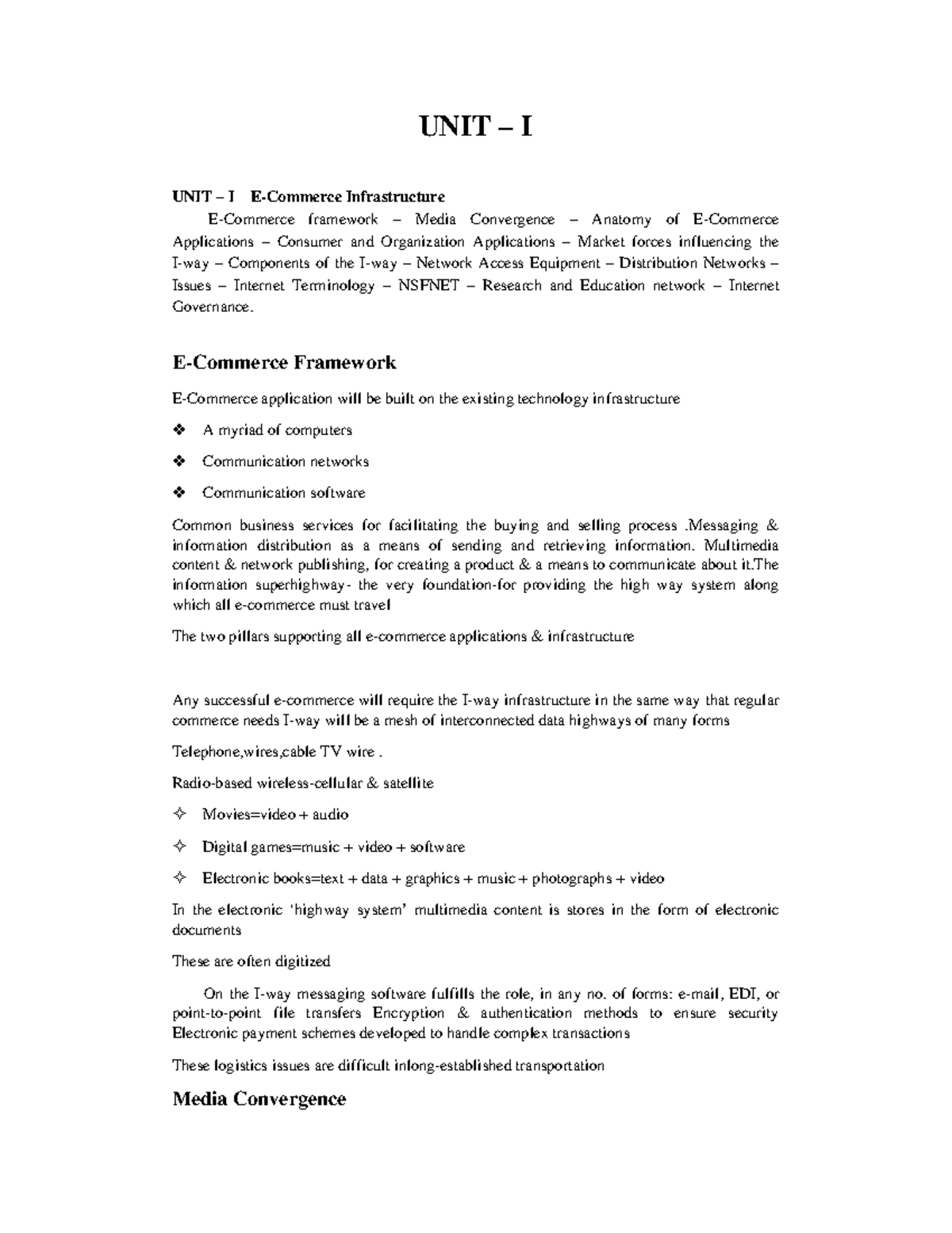 1608OE801 OPEN Elective III E- Commerce - UNIT – I UNIT – I E-Commerce Infrastructure E-Commerce ...