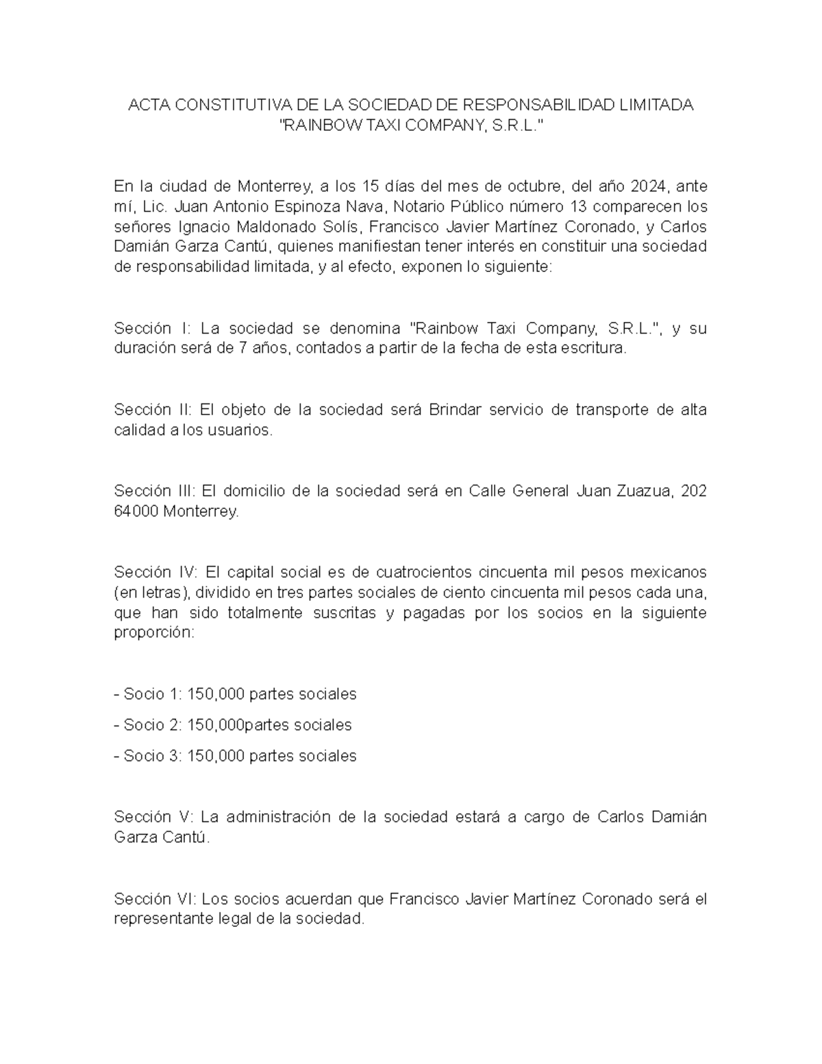ACTA Constitutiva DE LA Sociedad DE Responsabilidad Limitada 2 - ACTA CONSTITUTIVA DE LA ...
