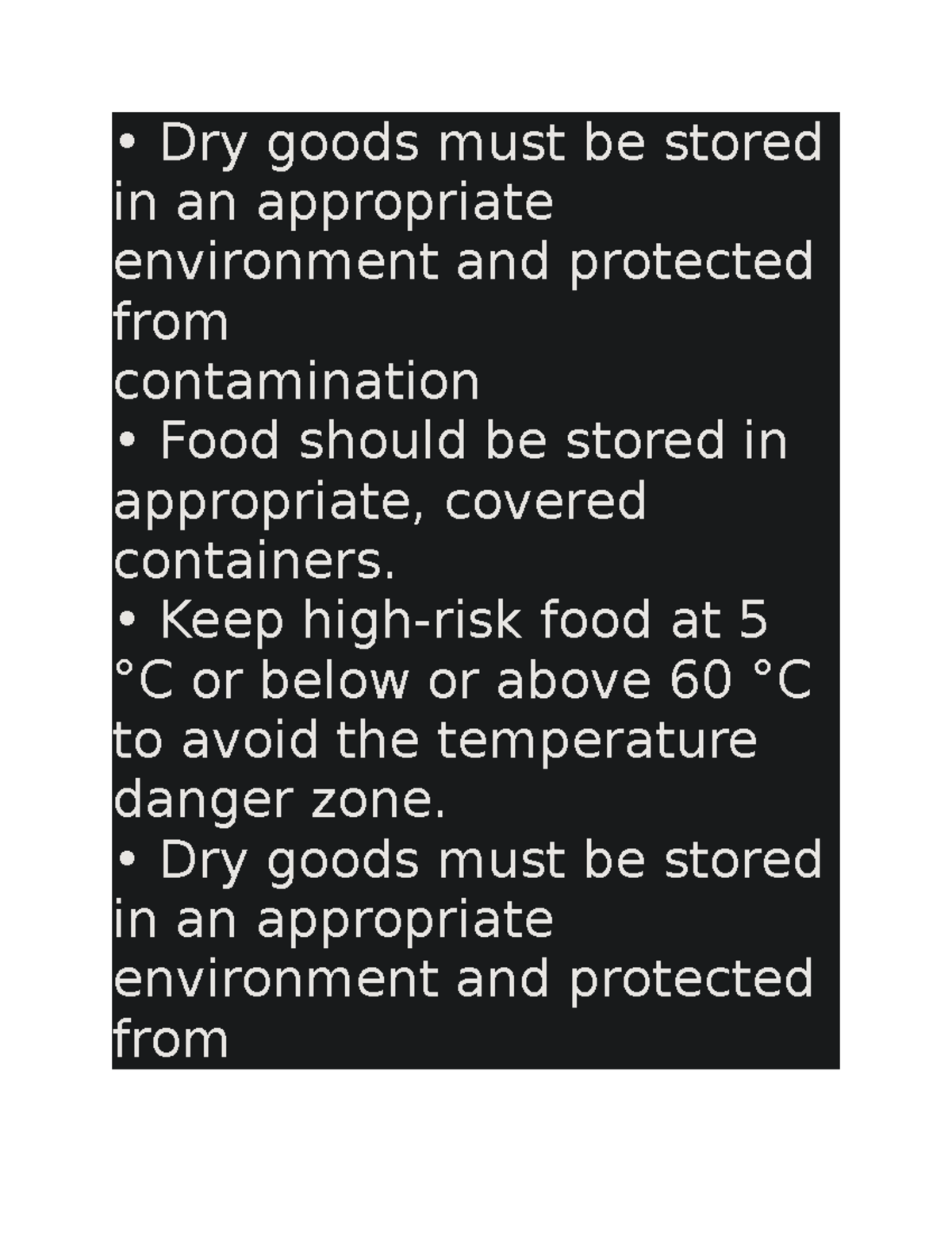 PACT 212 Topic 2 - Dry goods must be stored in an appropriate ...