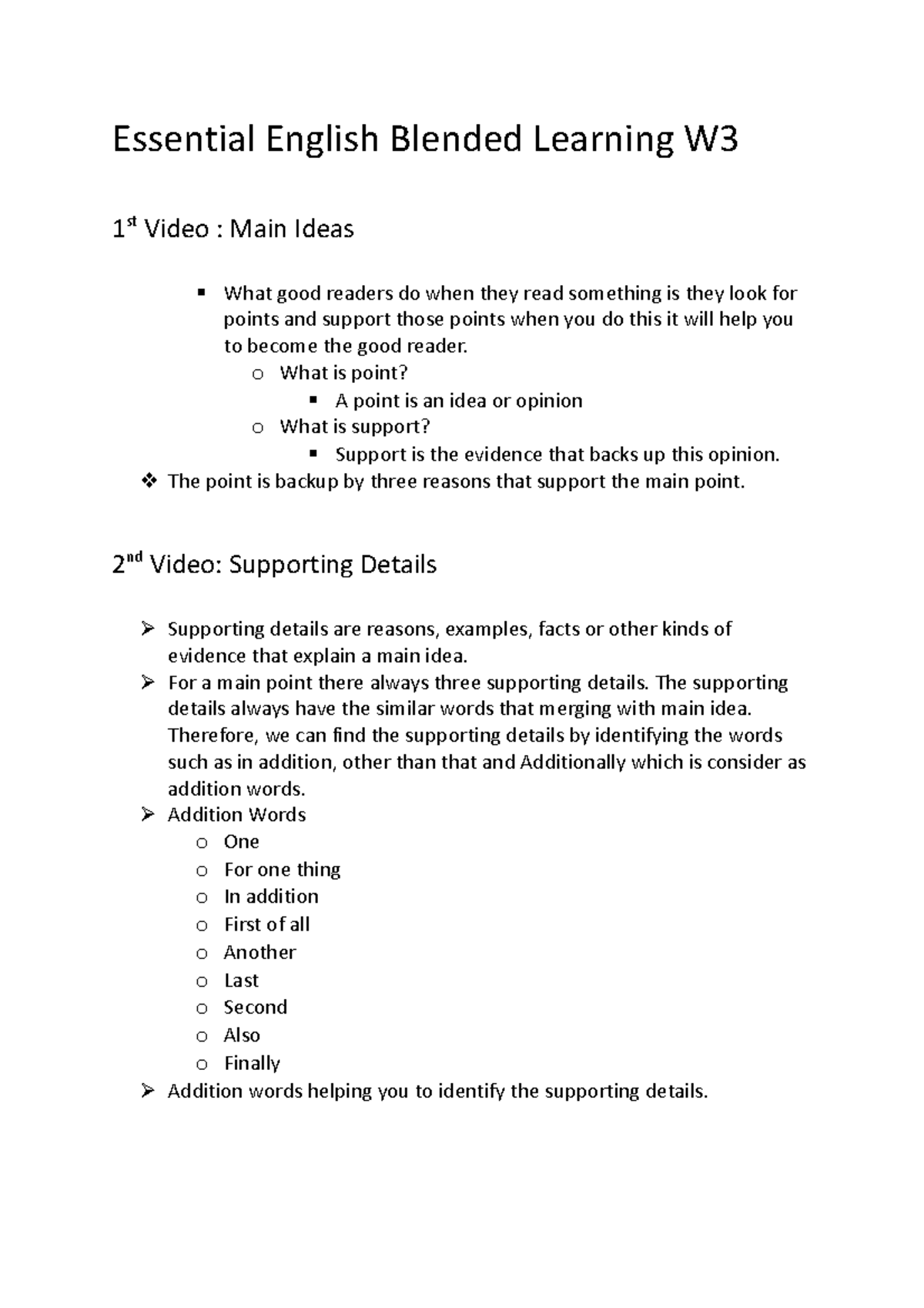 Essential English BL copy copy - Essential English Blended Learning W 1 st Video : Main Ideas ...