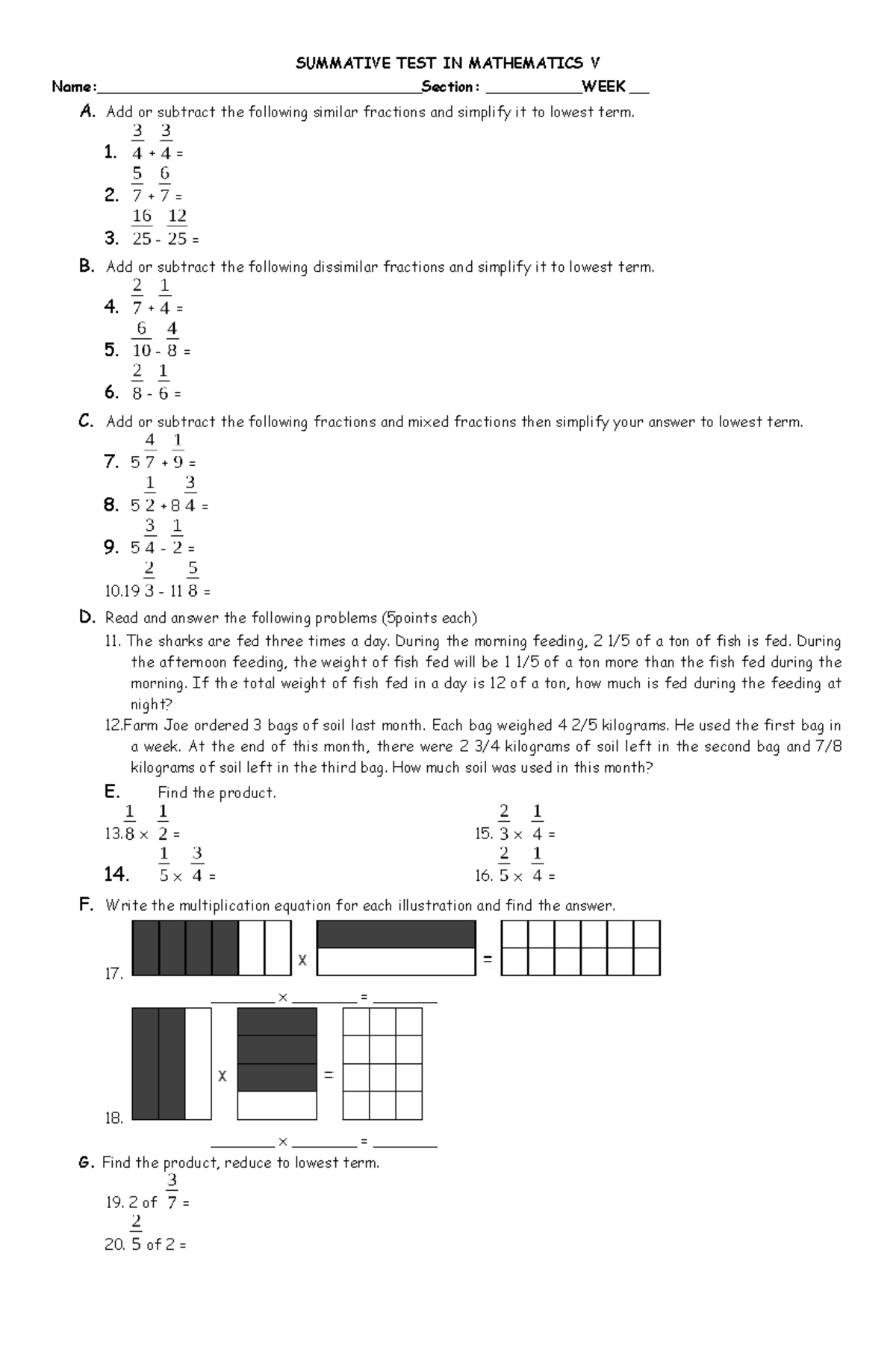 Summative TEST IN Mathematics V 1st Quarter - SUMMATIVE TEST IN ...