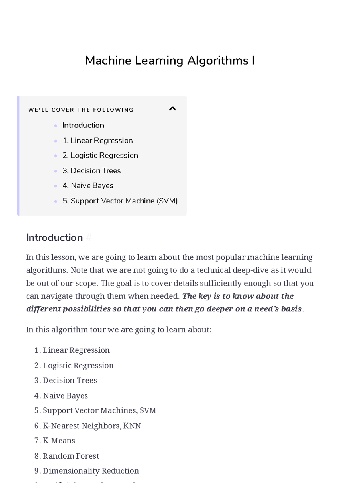 41 Machine Learning Algorithms I - Linear Regression - 2. Logistic Regression - 3. Decision ...
