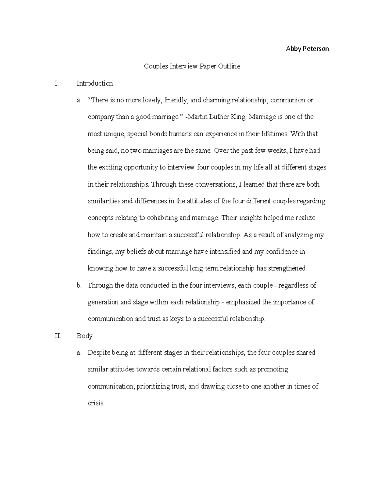Couples Interview Paper Outline - Abby Peterson Couples Interview Paper ...