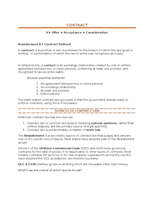 Contracts Outline (done) - CONTRACTS OUTLINE –2016 Restatement §(2) 1 ...