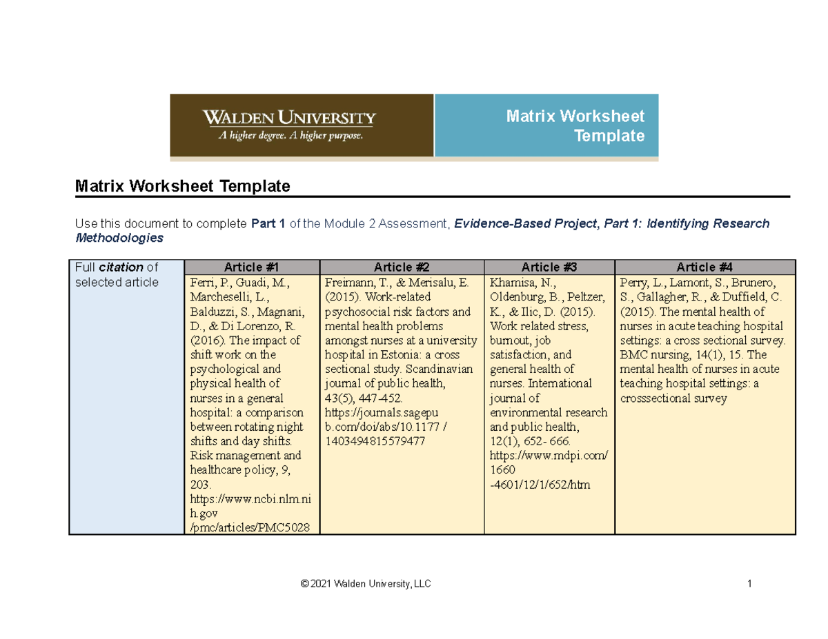 USW1 NURS 6052 Matrix Worksheet Template - Matrix Worksheet Template ...