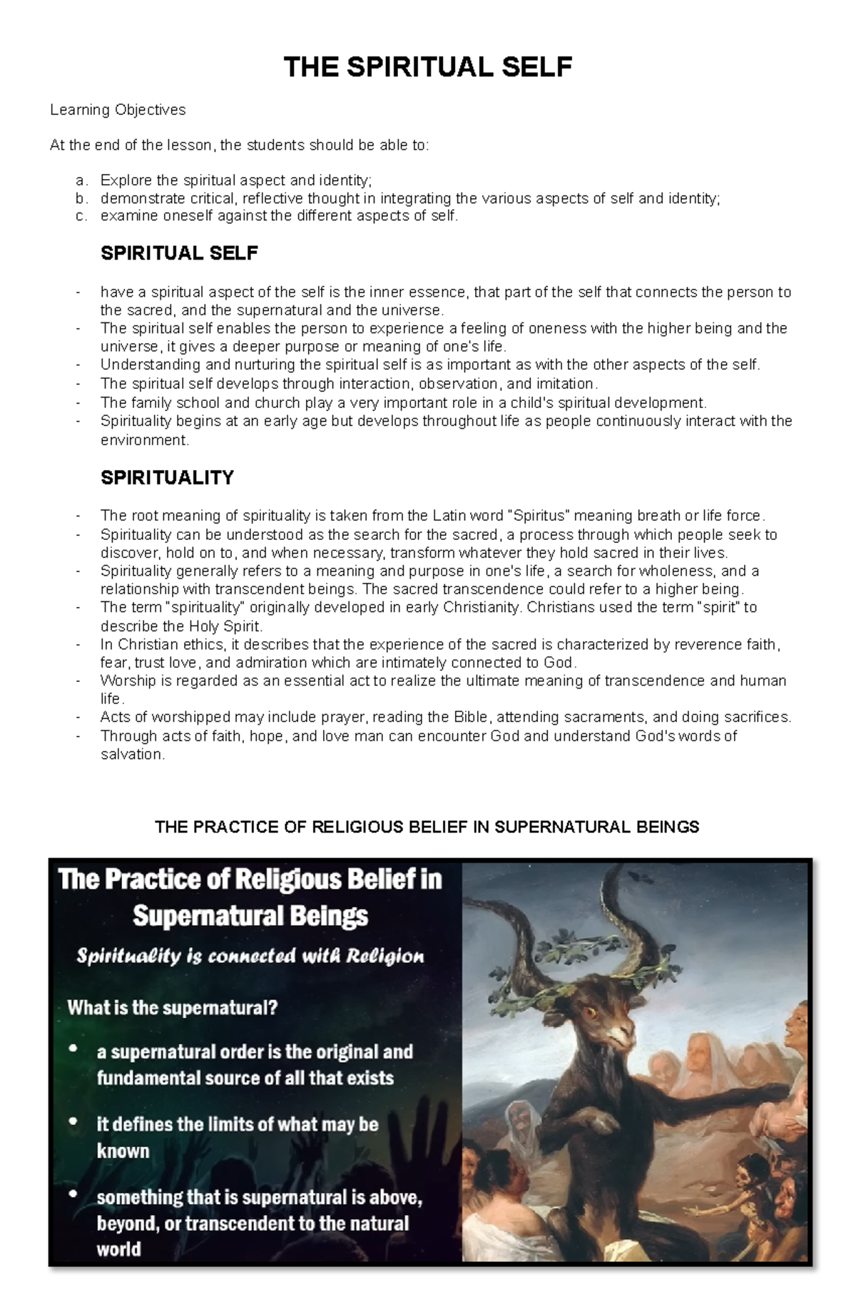 Lesson 7 - study - THE SPIRITUAL SELF Learning Objectives At the end of ...