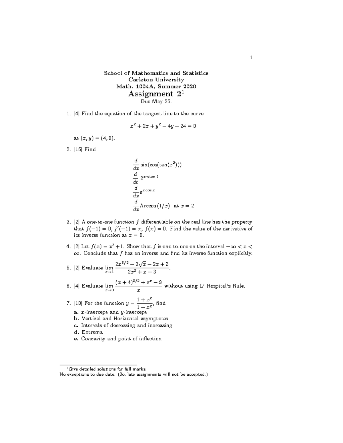 Assignment 2 1004A 2020 - 1 School of Mathematics and Statistics ...