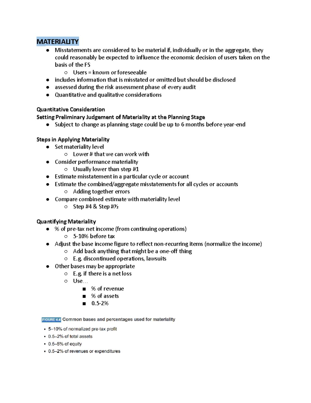 Materiality - midterm notes - MATERIALITY Misstatements are considered ...