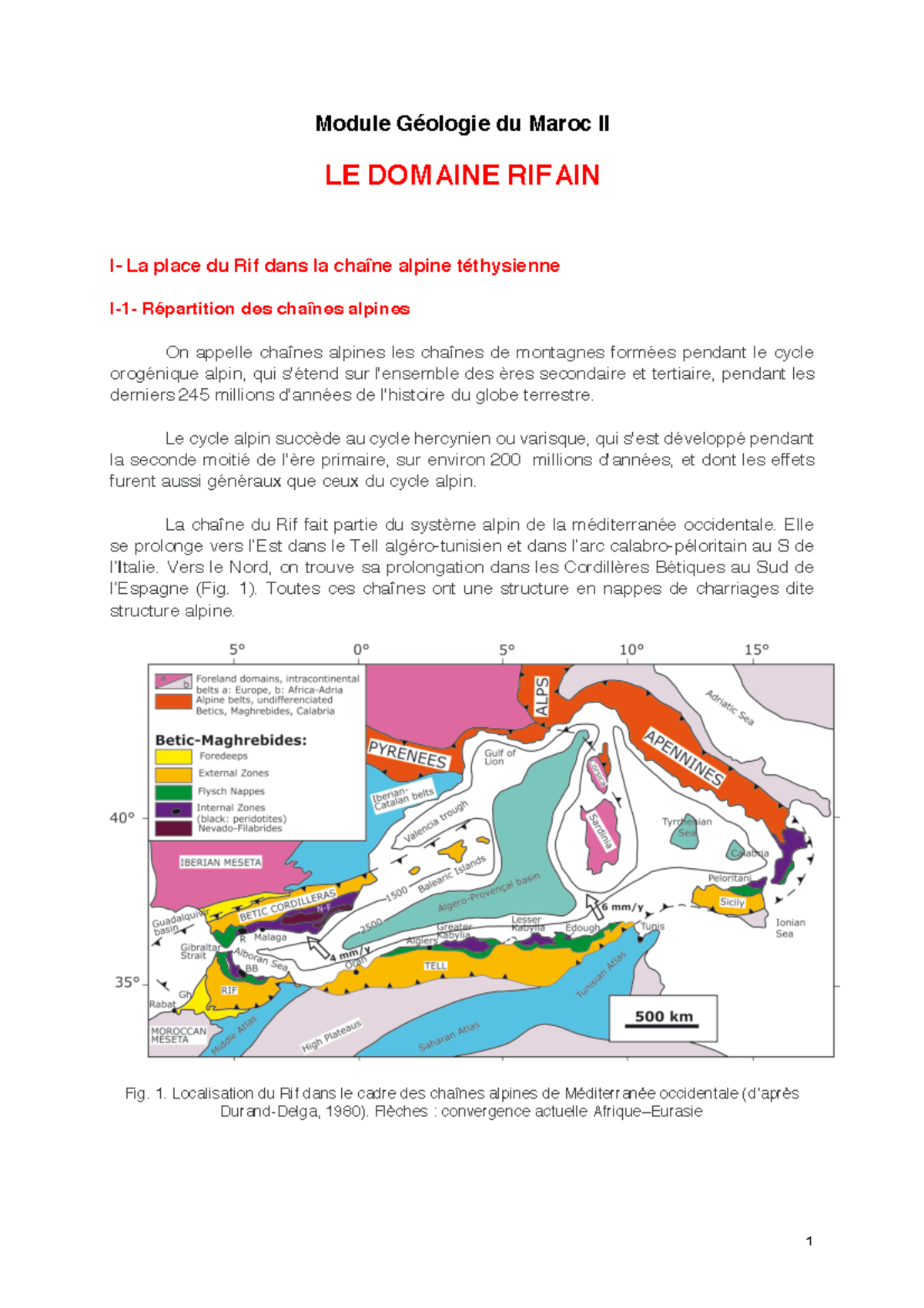 Rif Partie 1 - Module Géologie du Maroc II LE DOMAINE RIFAIN I- La ...