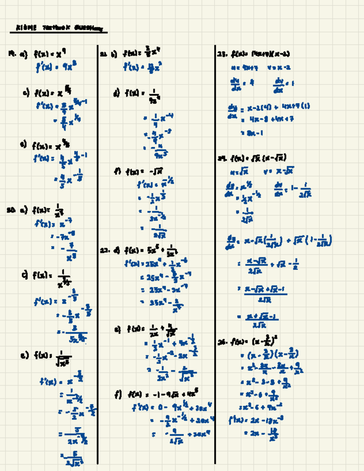 Tutorial 6 Basic Differentiation - KIGME Textbook Questions 19. a) f(x ...