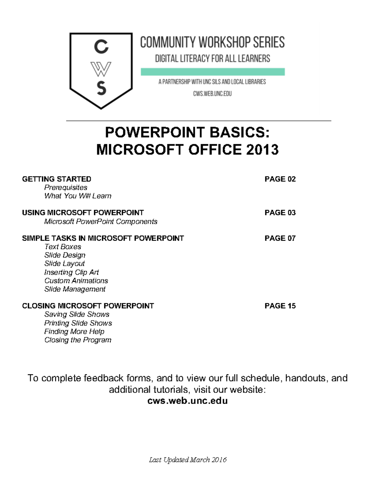 Power Point-Basics-2013 - Last Updated March 2016 POWERPOINT BASICS ...