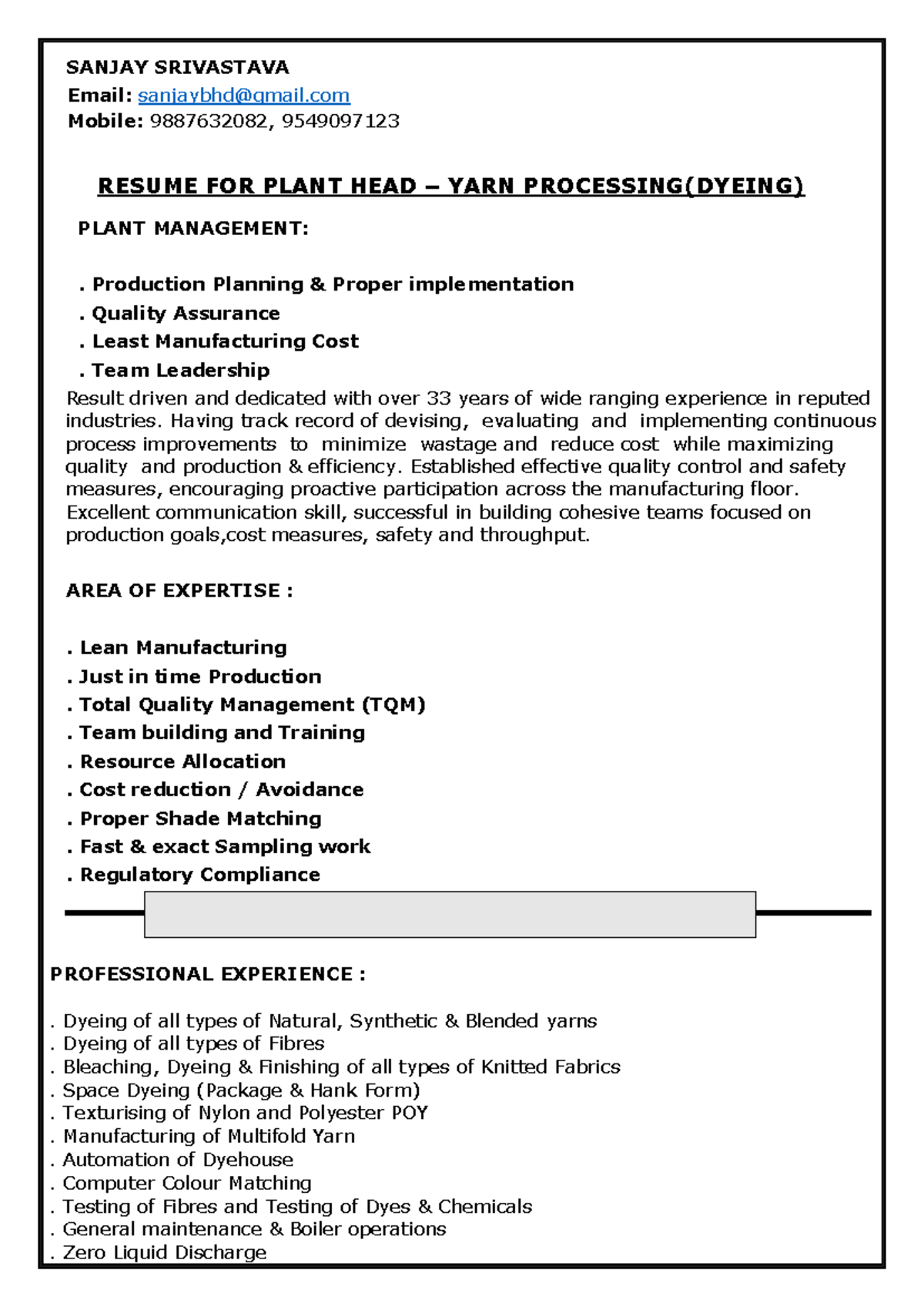 Res - assignment 2 - SANJAY SRIVASTAVA Email: sanjaybhd@gmail Mobile: 9887632082, 9549097123 ...