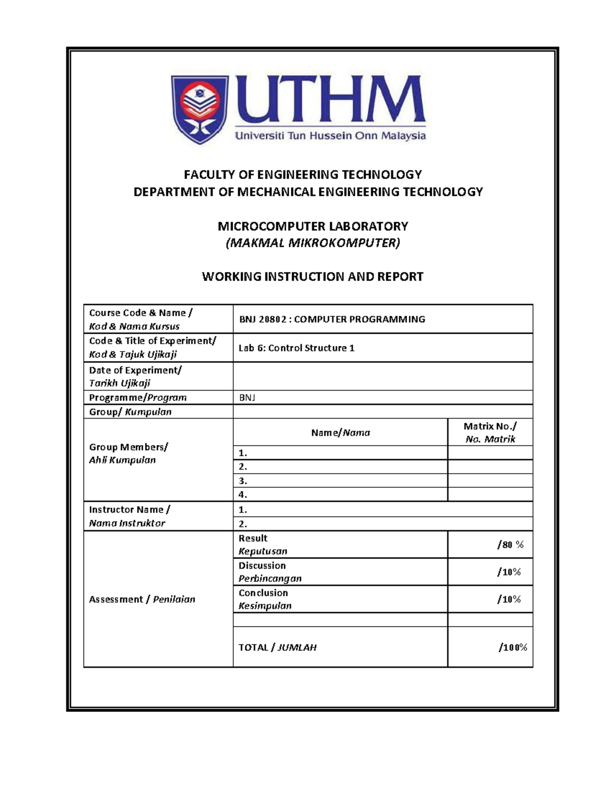 Lab 6 control structure 1 computer programming - Department of ...