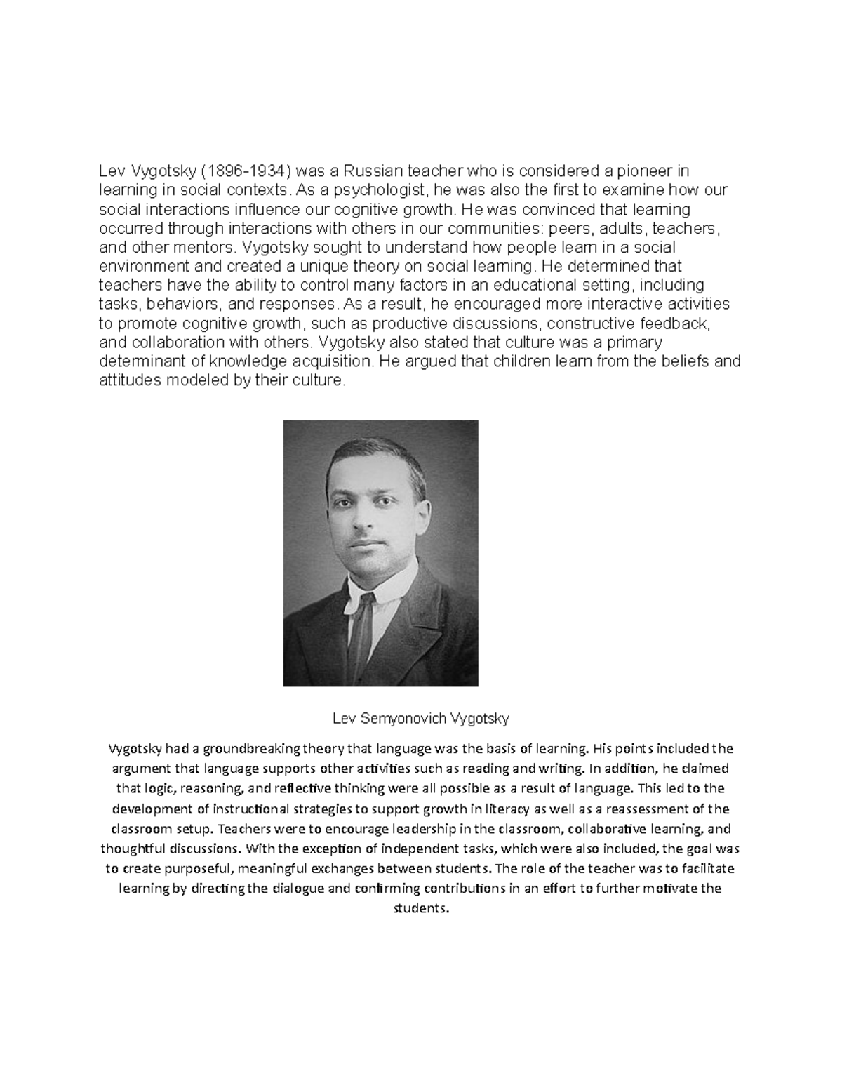 Lev-Vygotsky - Lev-Vygotsky Life and Social Theory - Lev Vygotsky (1896 ...