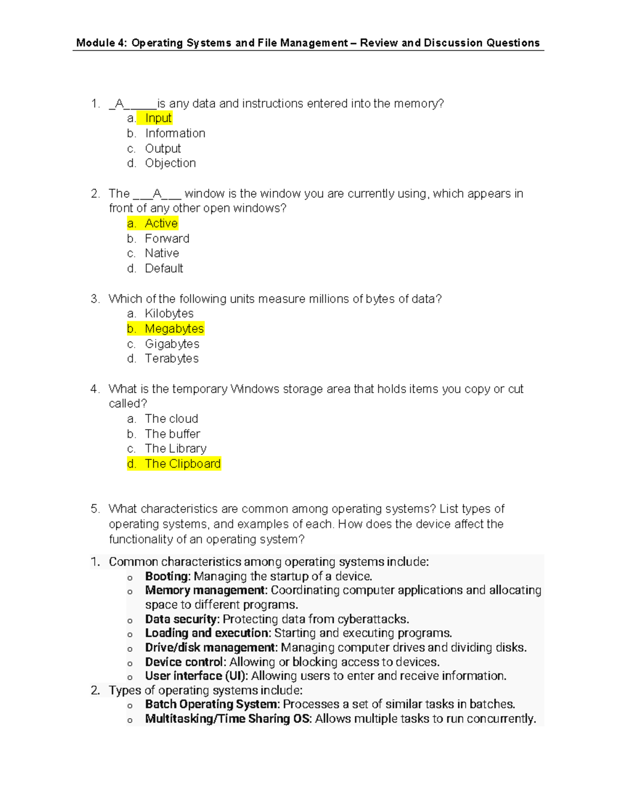 Module 4-Operating Systems and File Management - Module 4: Operating Systems and File Management ...