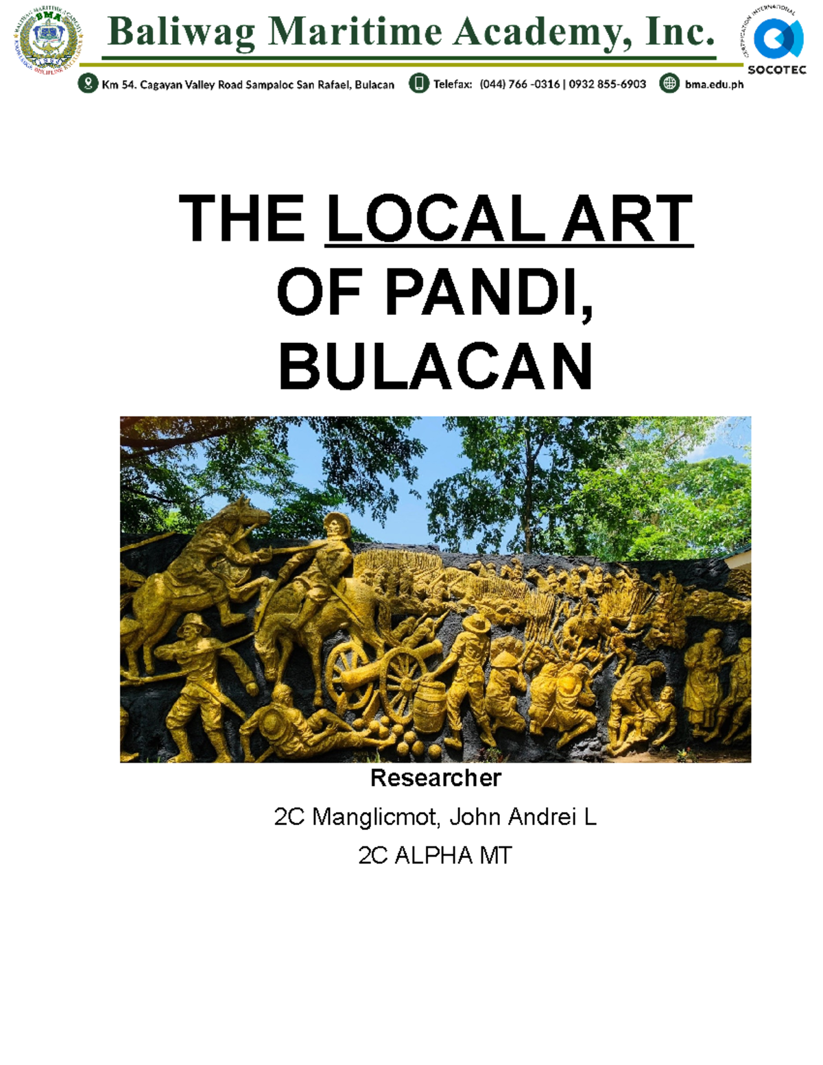 Research-hum-1 - none - THE LOCAL ART OF PANDI, BULACAN Researcher 2C ...