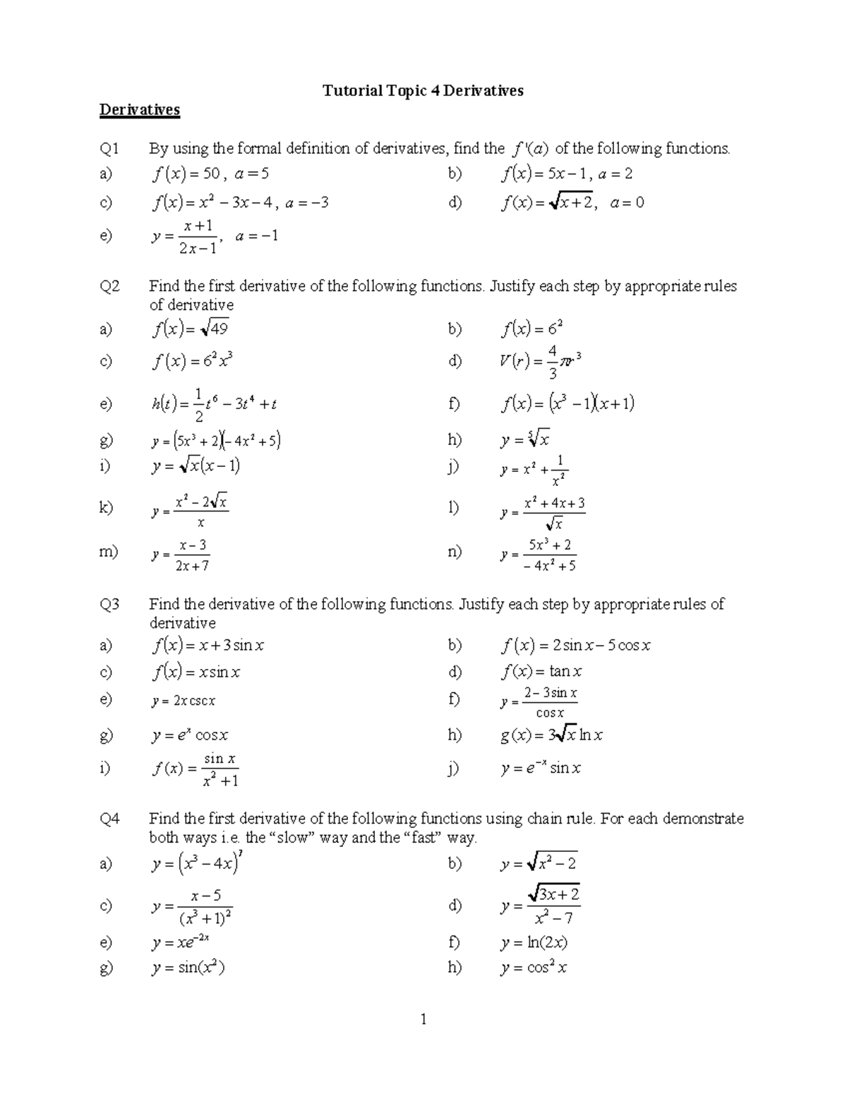 Topic 4 Derivatives - Tutorial Question - 1 Tutorial Topic 4 ...