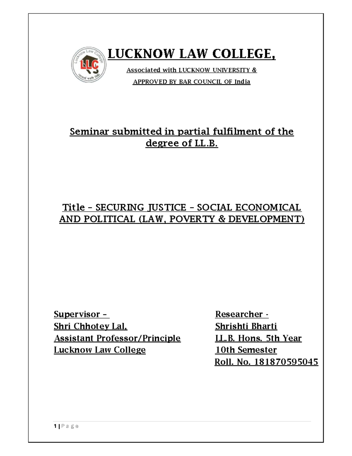 Seminar Topic Social Justice - LUCKNOW LAW COLLEGE, Associated with ...