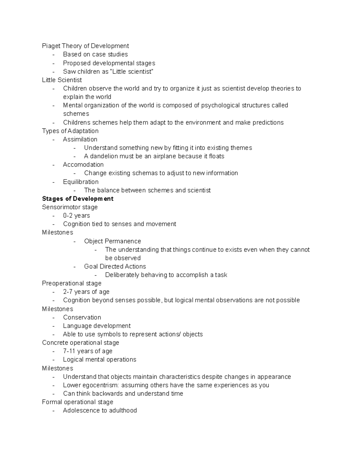 Developmental Stratagies - Piaget Theory of Development - Based on case ...