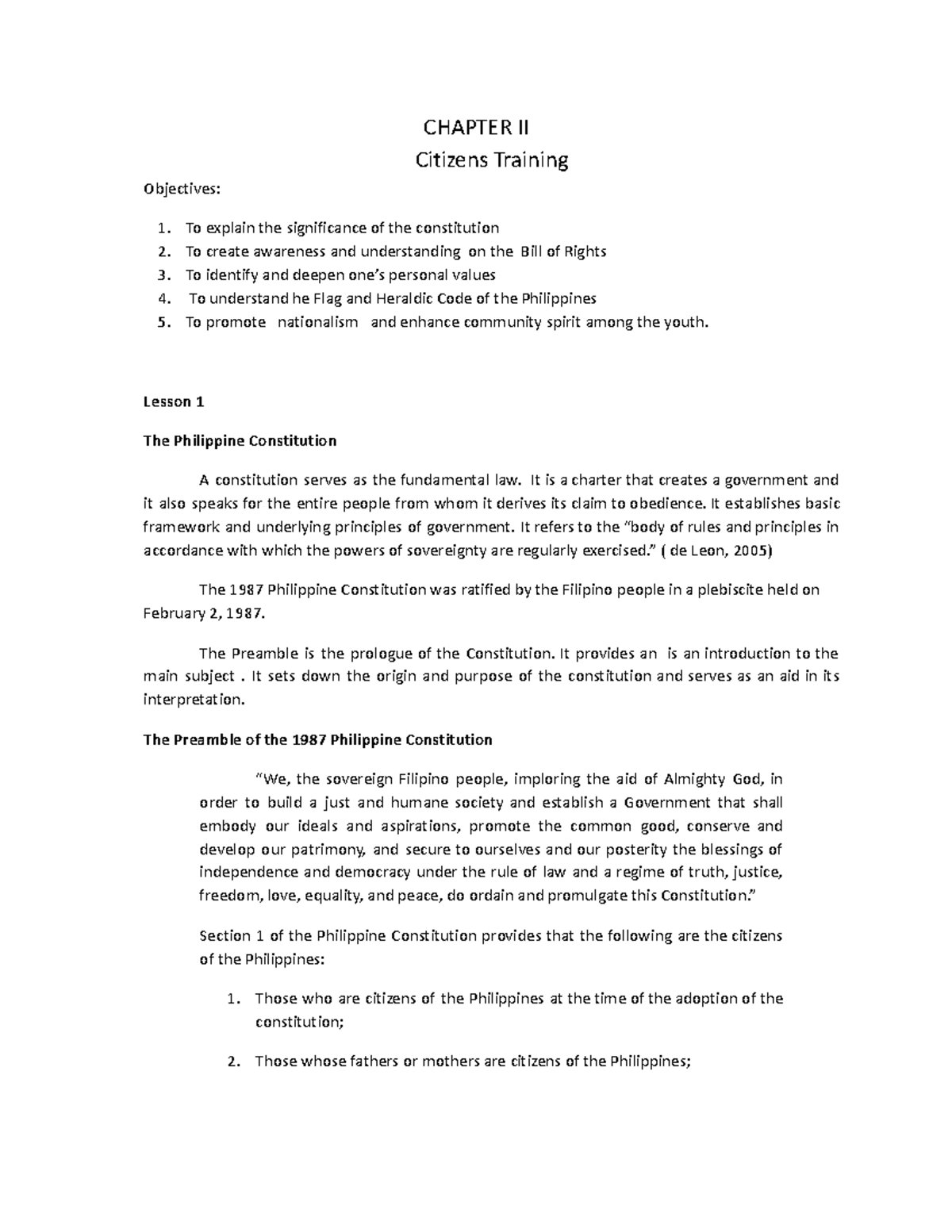 Chapter III Citizens Training - CHAPTER II Citizens Training Objectives ...
