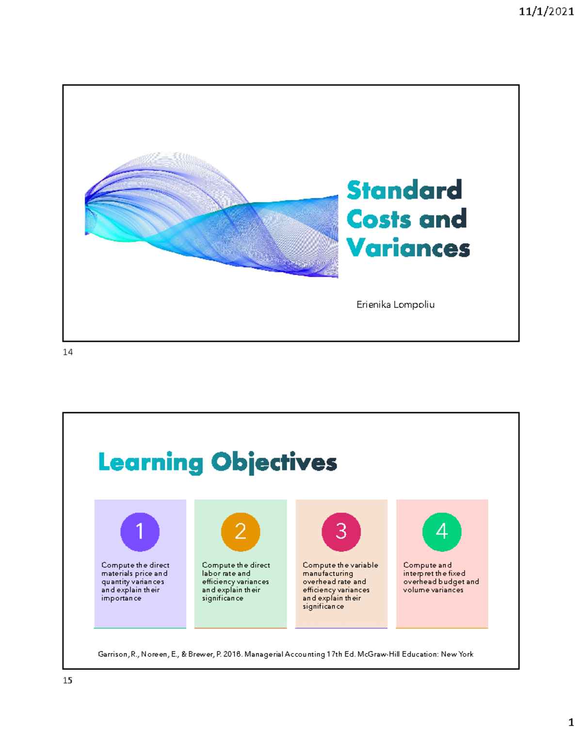 Standard Cost & Variances Managerial Accounting - Economic Accounting ...
