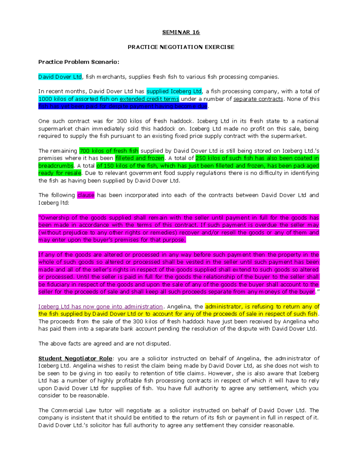 Negotitation Practice Seminar - SEMINAR 16 PRACTICE NEGOTIATION ...