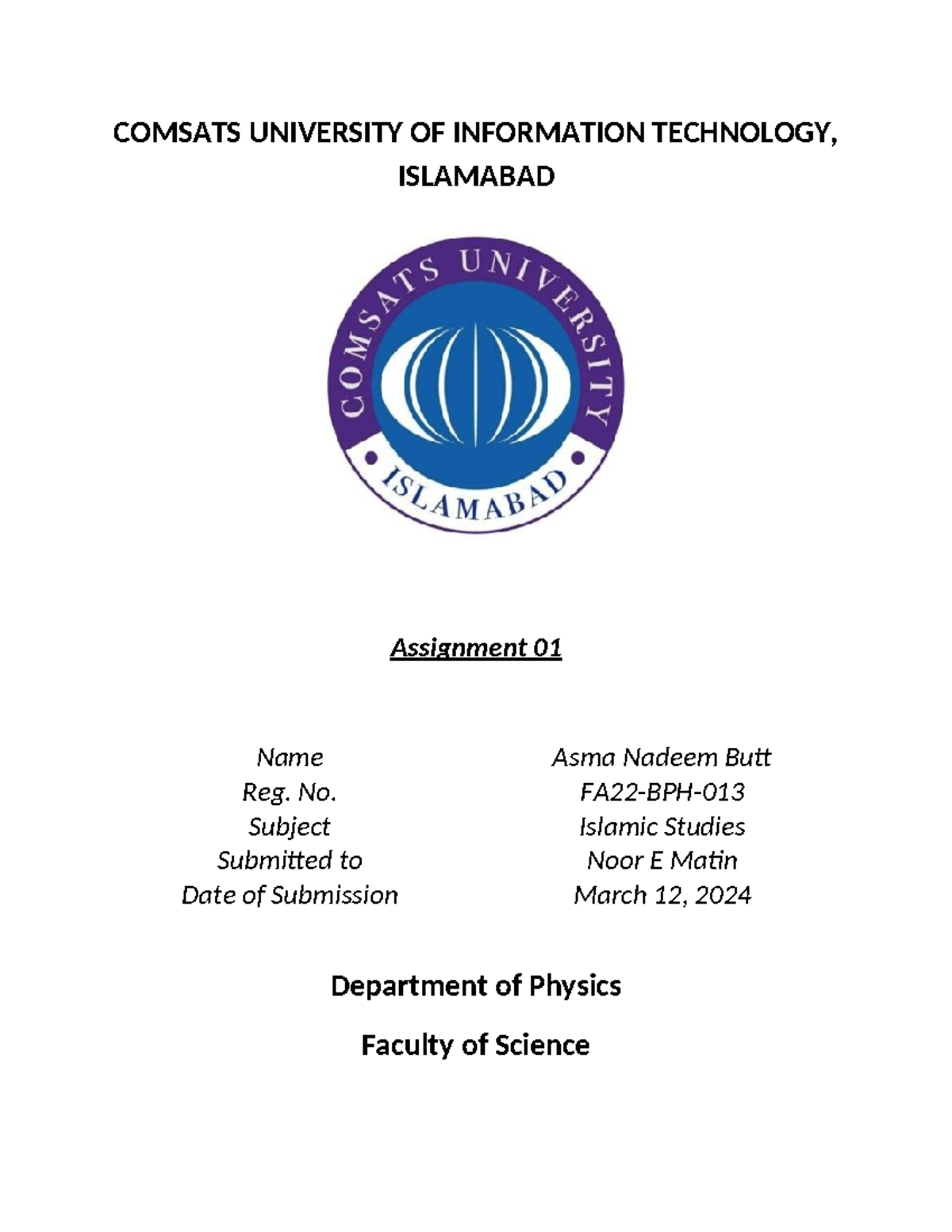 Assignment 1 Solved Comsats University Of Information Technology