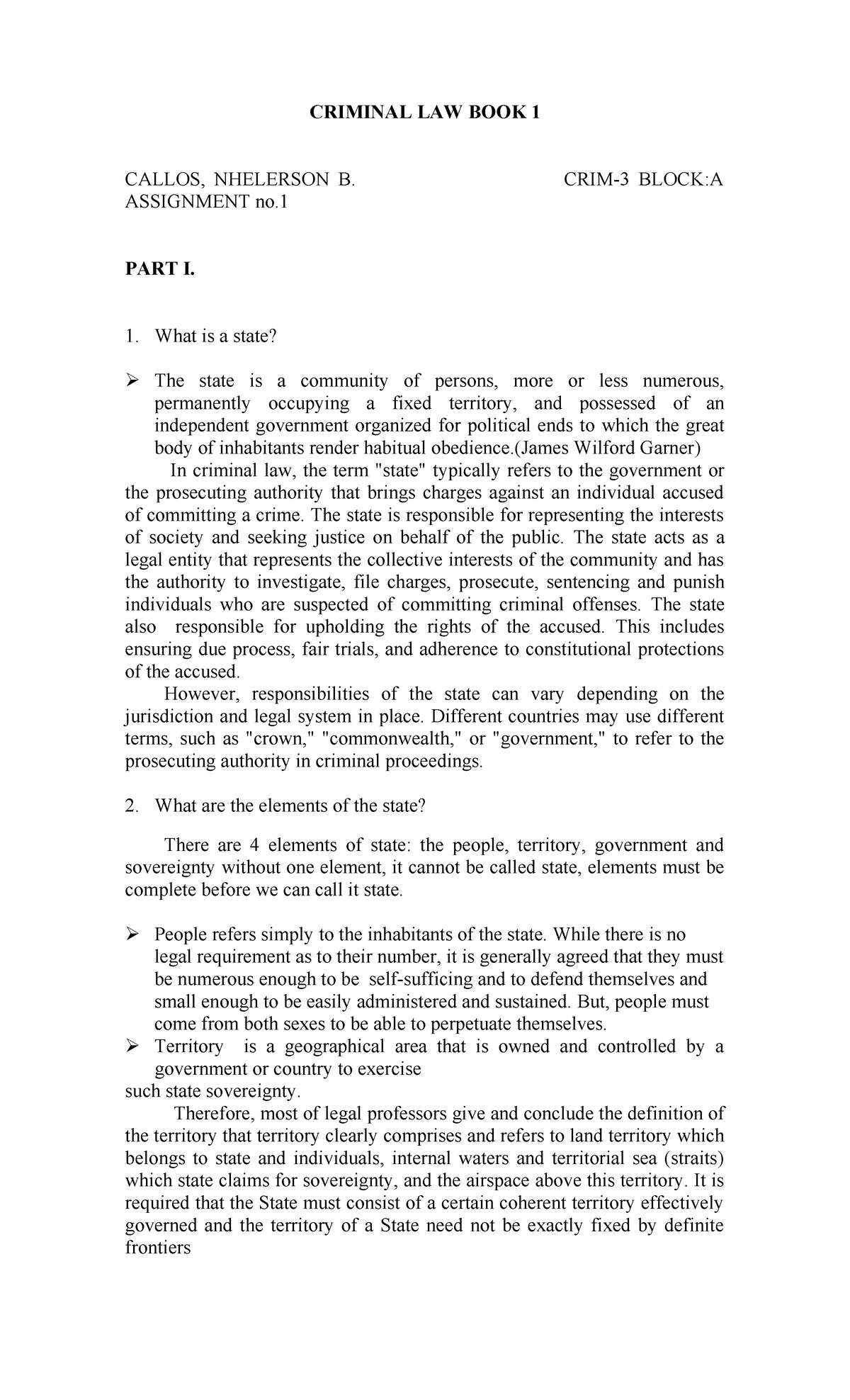 Criminal-LAW-BOOK-1 Assignment nhelerson - CRIMINAL LAW BOOK 1 CALLOS ...