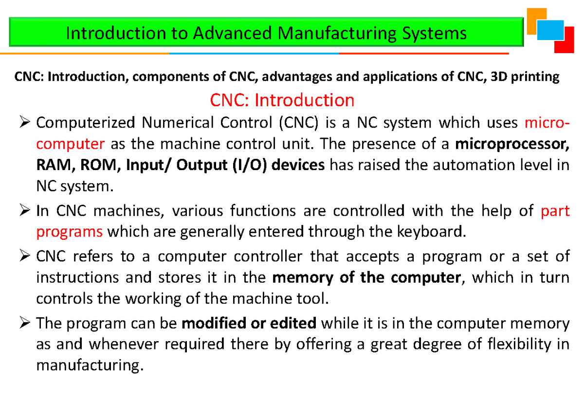 CNC 3D - BESCK104D - Introduction to Advanced Manufacturing Systems CNC ...
