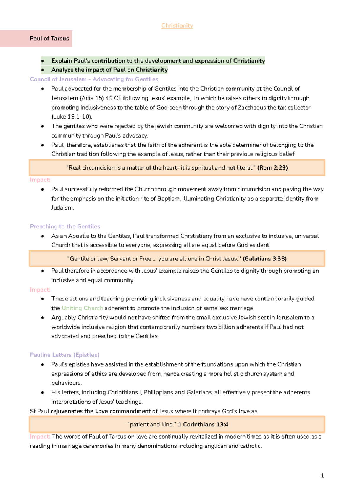 SOR Christianity Notes - Paul of Tarsus, Bioethics, Baptism ...
