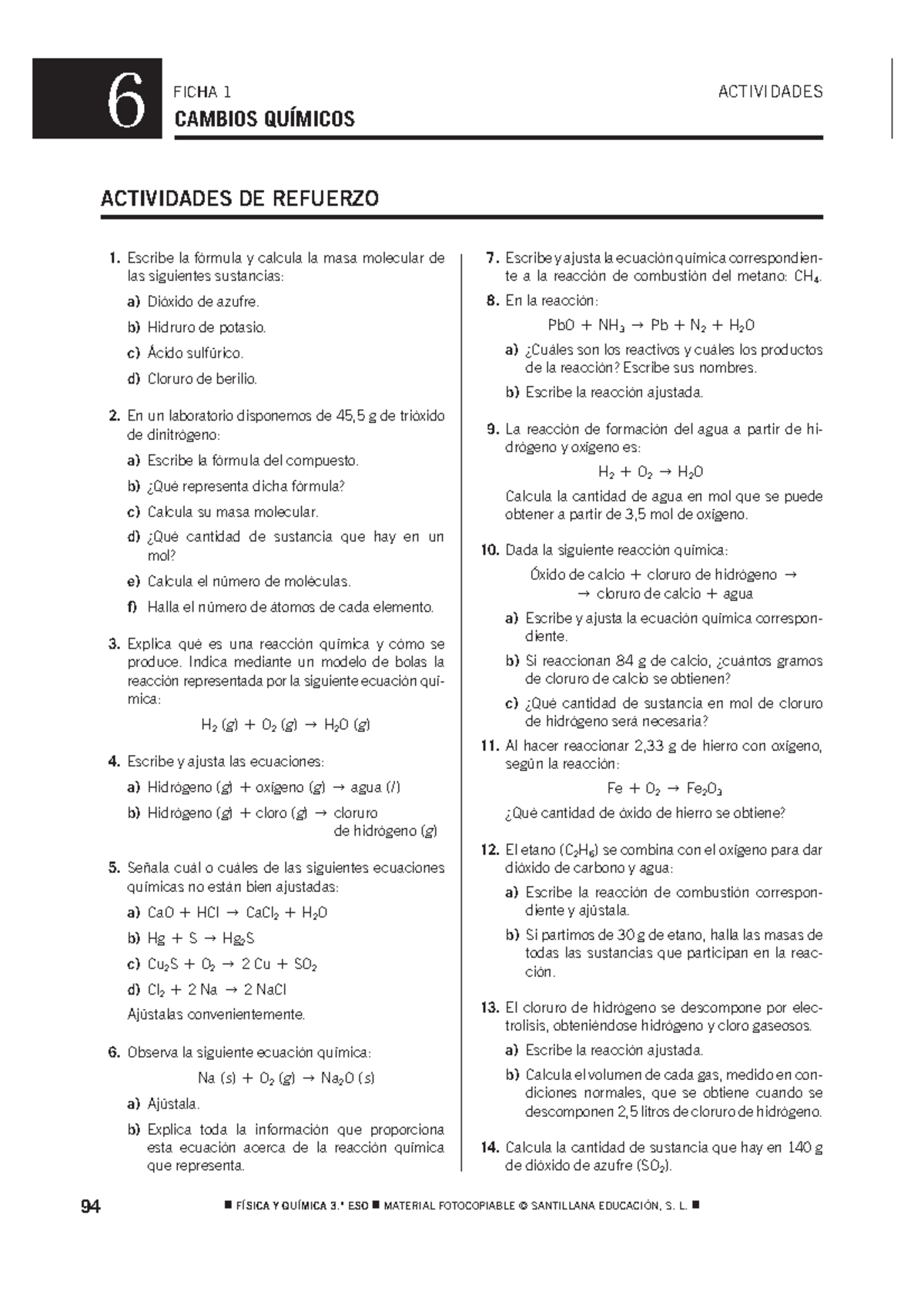 Repaso reacciones quimicas 3c2ba eso - 6 ACTIVIDADES FICHA 1 CAMBIOS ...