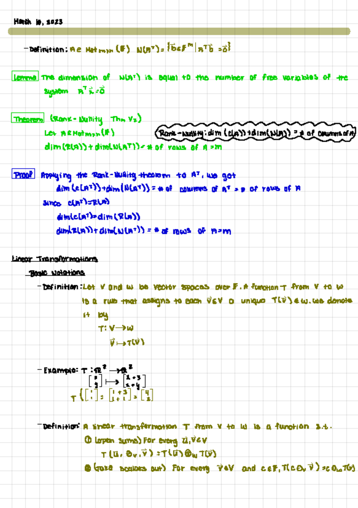 Introduction To Linear Algebra 12 - March 10, 2023 ####### Definition ...