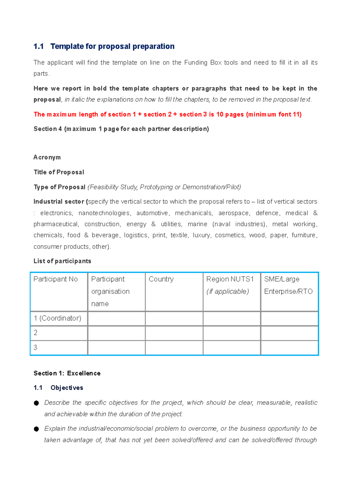 Template for proposal preparation - Here we report in bold the template chapters or paragraphs ...