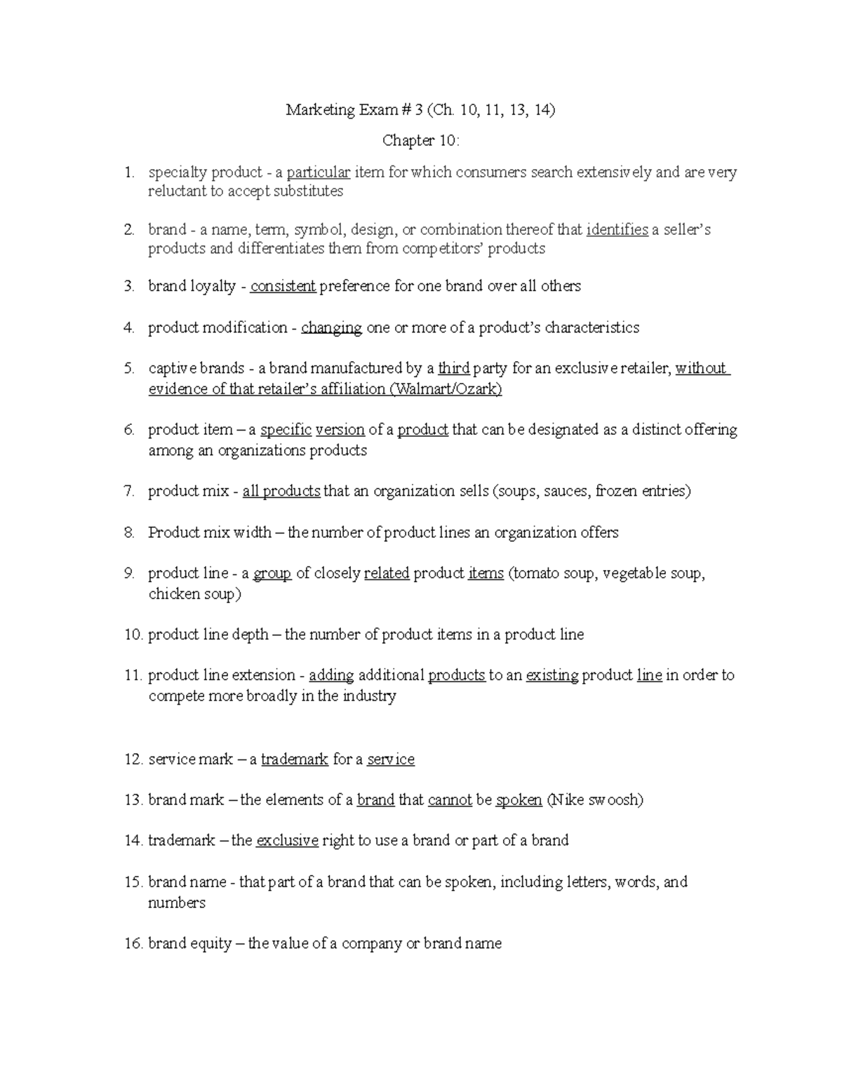 Marketing Exam 3 Review - Marketing Exam # 3 (Ch. 10, 11, 13, 14 ...