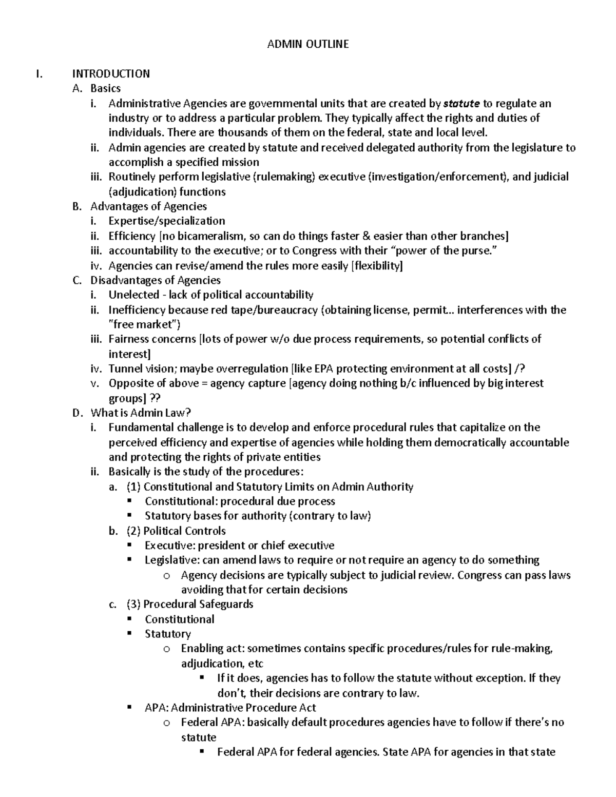 Admin-outline - Outline - ADMIN OUTLINE I. INTRODUCTION A. Basics i ...