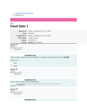 UGRD-ITE6100A Fundamentals of Database Final Exam - UGRD-ITE6100A Fundamentals of Database 1 ...