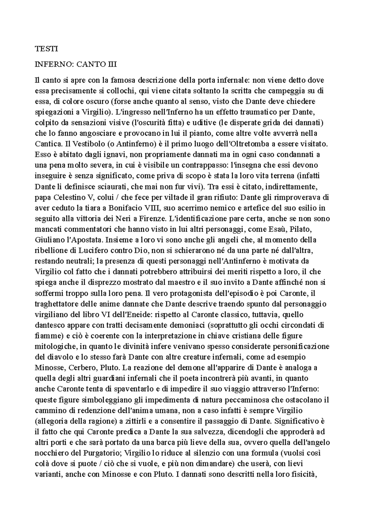 Testi Dante - Divina commedia - TESTI INFERNO: CANTO III Il canto si ...
