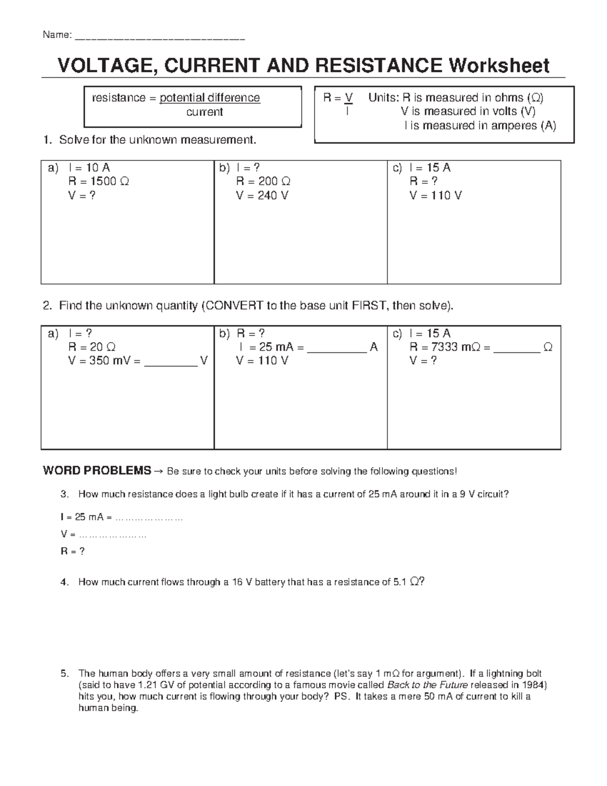 Ohms law practice problems - Name ...