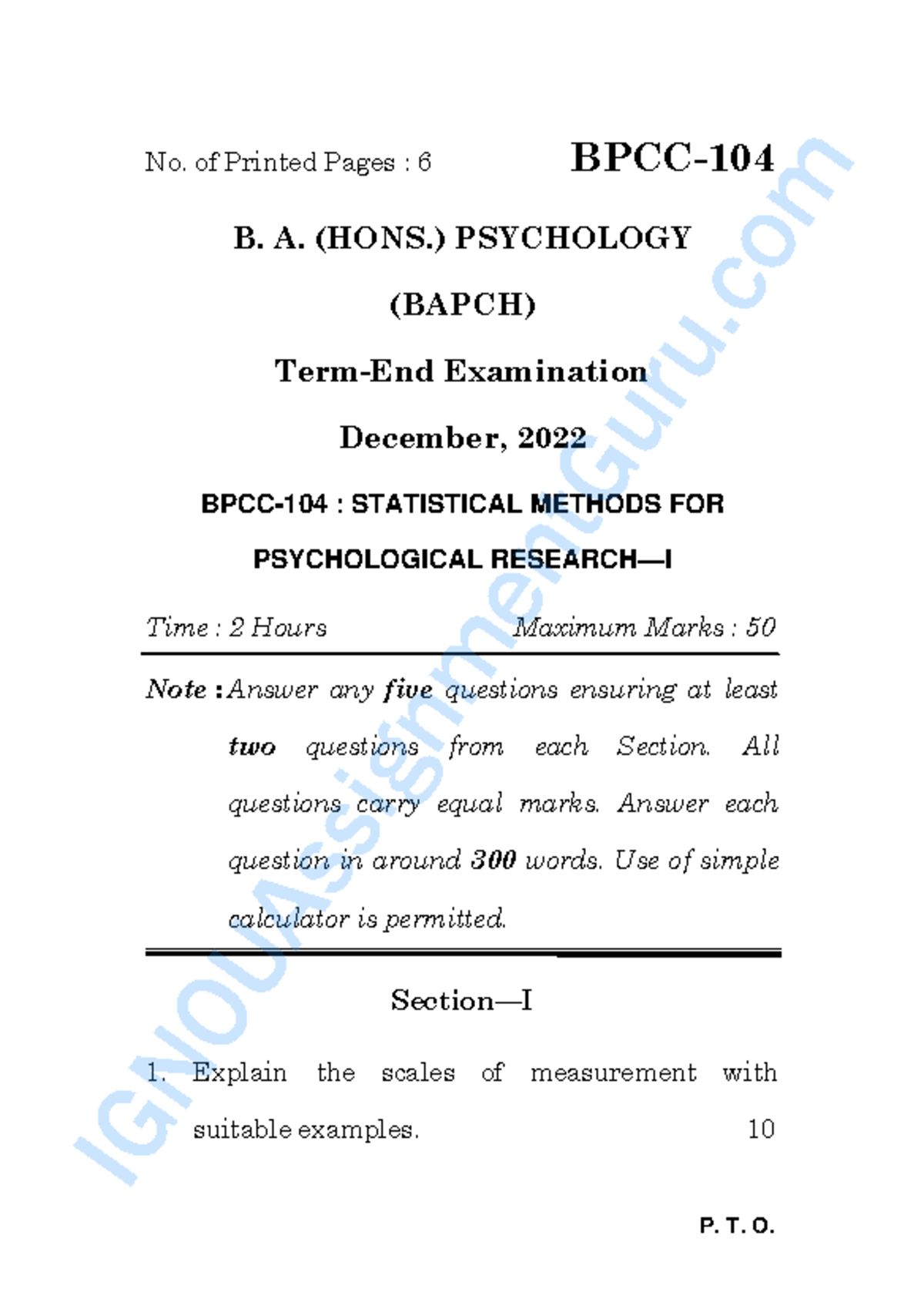 26. Dec 2022 BPCC-104 Ignouassignment Guru - P. T. O. No. of Printed ...