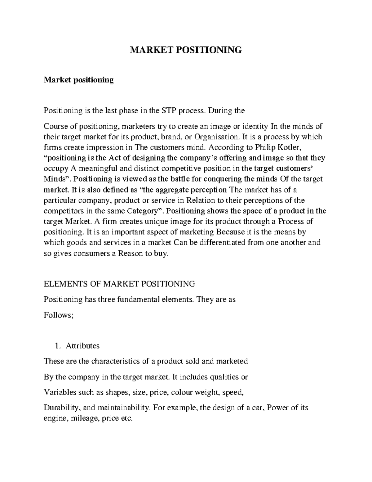 Market Postioning - Short explanations - MARKET POSITIONING Market ...
