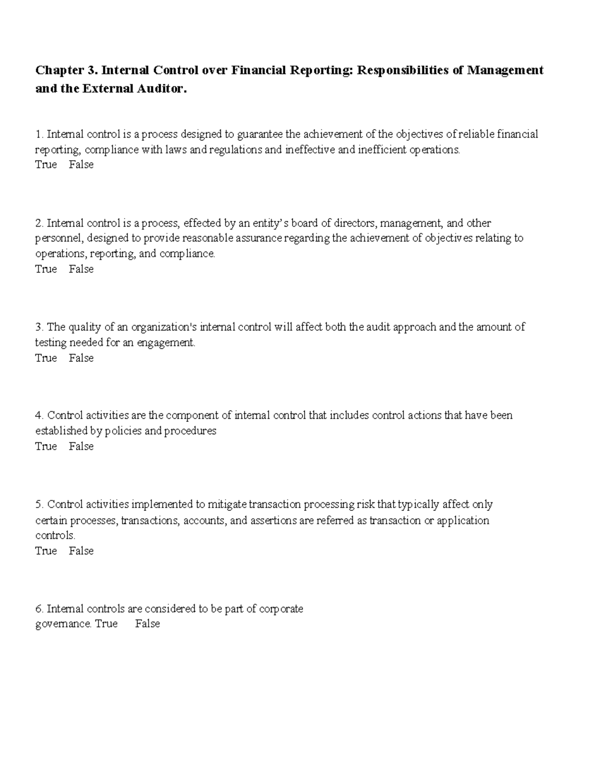 Chapter 3 internal control quiz - Chapter 3. Internal Control over ...