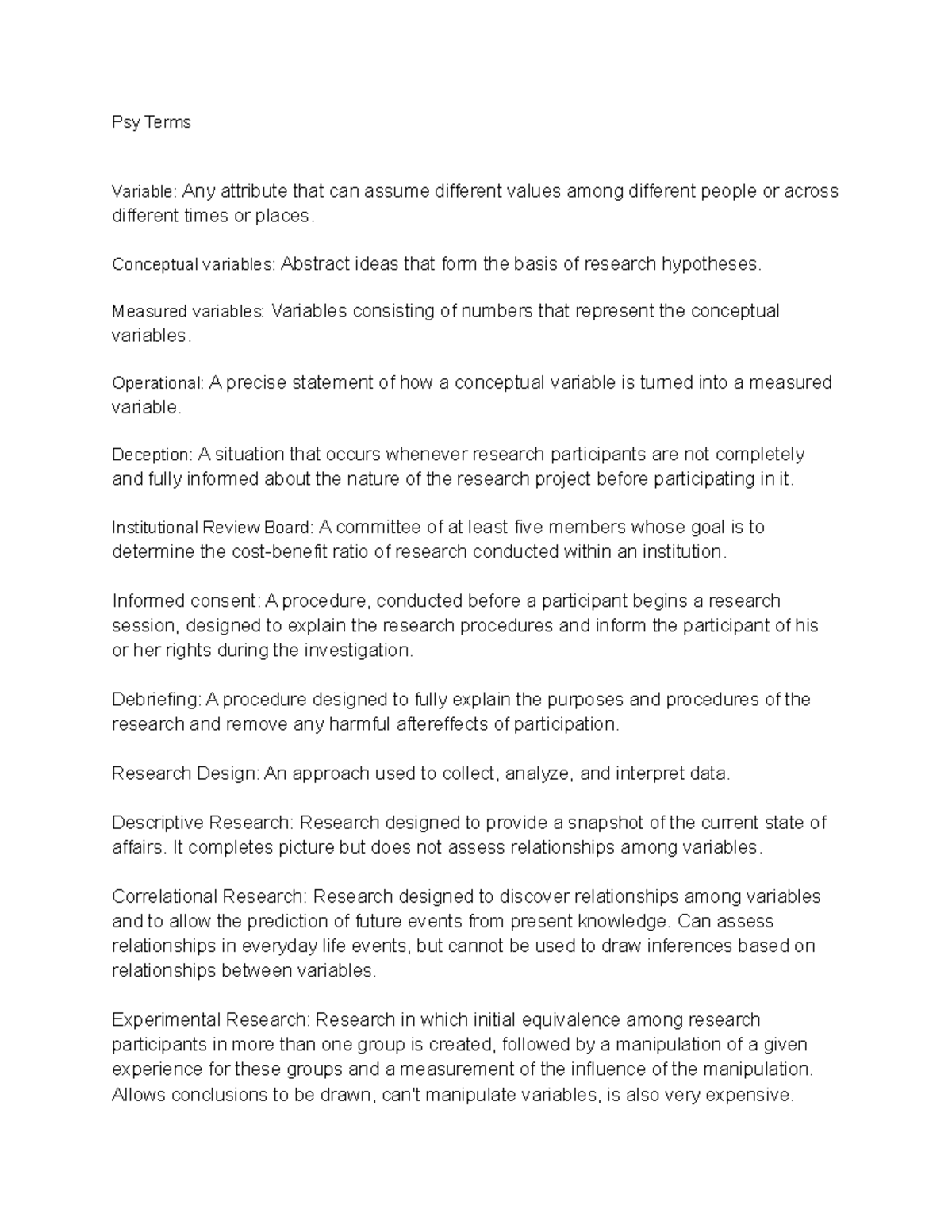 Psy Terms 3 - Psy Terms Variable: Any attribute that can assume ...