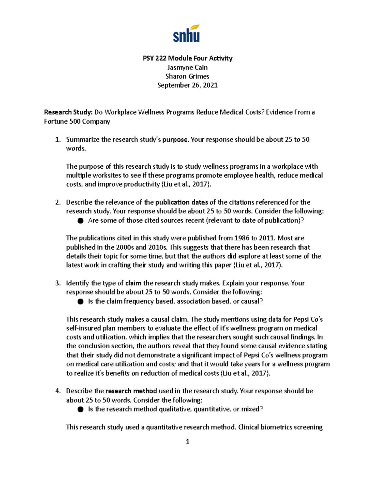 PSY222 Module Four Activity+ - Summarize the research purpose. Your response should be about 25 ...